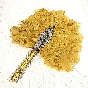 Folding Hand Fans 1pcs One-Sided African Turkey Feather Hand Fan for Dance Eventaille Mariage Wedding Decoration Hand Fan Nigerian Feathers Fan Weddings Folding Fans Chinese Fans Japanese Fans ( Color