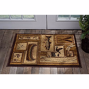 Trout Fishing Novelty Lodge Pattern Ivory Scatter Mat Rug, 2' x 3'