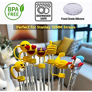 5-Pack Straw Covers Cap for Stanley Cup, Food-Grade Silicone Straw Toppers for 30&40 Oz Stanley Cups, Reusable Dust-Proof Straw Tips for 10mm (0.4in) Straws, Stanley Tumbler Accessories