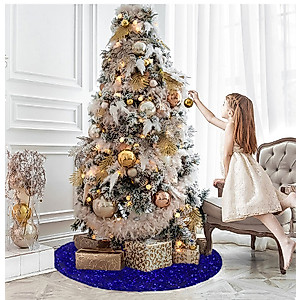 FUHSY Royal Blue 36 Inches Sequin Christmas Tree Skirt Velvet Glitter Personalized Tree Skirts Blue Tree Skirt Sparkle Christmas Skirt Tree for Halloween 6FT Christmas Tree Decorations Ornaments