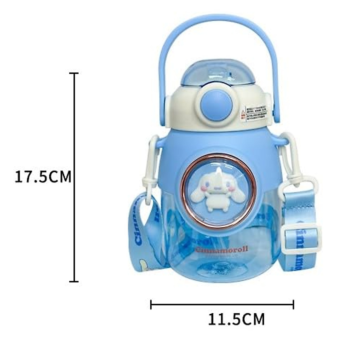 28 oz Kawaii Water Bottle for Girls, Cute Water Bottles with Straw and Shoulder Strap, Large Capacity Portable Summer Leak Proof Water Bottle for Kids,820ML (Blue)
