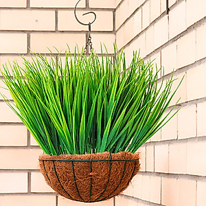 12 Bundles Artificial Wheat Grass Outdoor Plants, UV Resistant Fake Grass Faux Plastic Greenery Stems Plants for Porch Garden Farmhouse Window Box Decorating