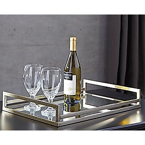 Signature Design by Ashley Derex Modern Glam Rectangular Decorative Mirror Tray, Silver Finish