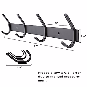SCUNDA Coat Hook Wall Mounted with 4 Hooks, Stainless Steel Wall Hook, Coat Rack Wall Mount, Coat Hanger Wall Mount for Hanging, Entryway, Bathroom, Mudroom, Kitchen (Black, 17 inch, 1 Pack)