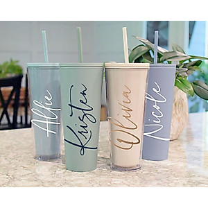 Double Wall Personalized Tumbler with Straw 24 oz | Acrylic Custom Tumbler with Straw | Lid and Straw | Personalized Gifts for Women