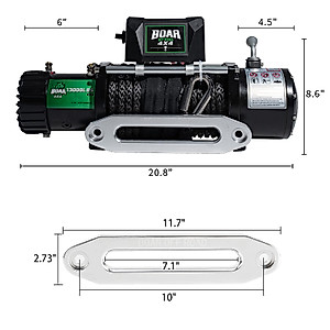 OFF ROAD BOAR 13000 Lb Winch, Electric Winch 12V with Synthetic Rope, Roller Fairlead, Waterproof IP67 ATV UTV Jeep Winches with Wireless Remote and Wired Control