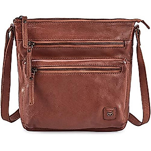Wise Owl Accessories Real Leather Small Crossbody Handbags & Purses for Women -Premium Crossover Over the Shoulder Bag (Cognac Washed Vintage)