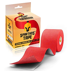 Sparthos Kinesiology Tape [Crimson Red - 16.4ft Uncut Roll] x Ice Packs for Injuries [Size Medium + Cover]