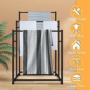 47.6 Inch Tall Free Standing Towel Racks 3 Tier Pool Towel Rack Outdoor Oversized Floor Bath Towel Drying Valet Holder Blanket Quilt Rack Stand for Bathroom Bedroom Beach Hot Tub Gym Pool Area Outside