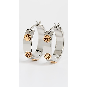 Tory Burch Women's Miller Stud Hoop Earrings, Tory Silver/Tory Gold, One Size