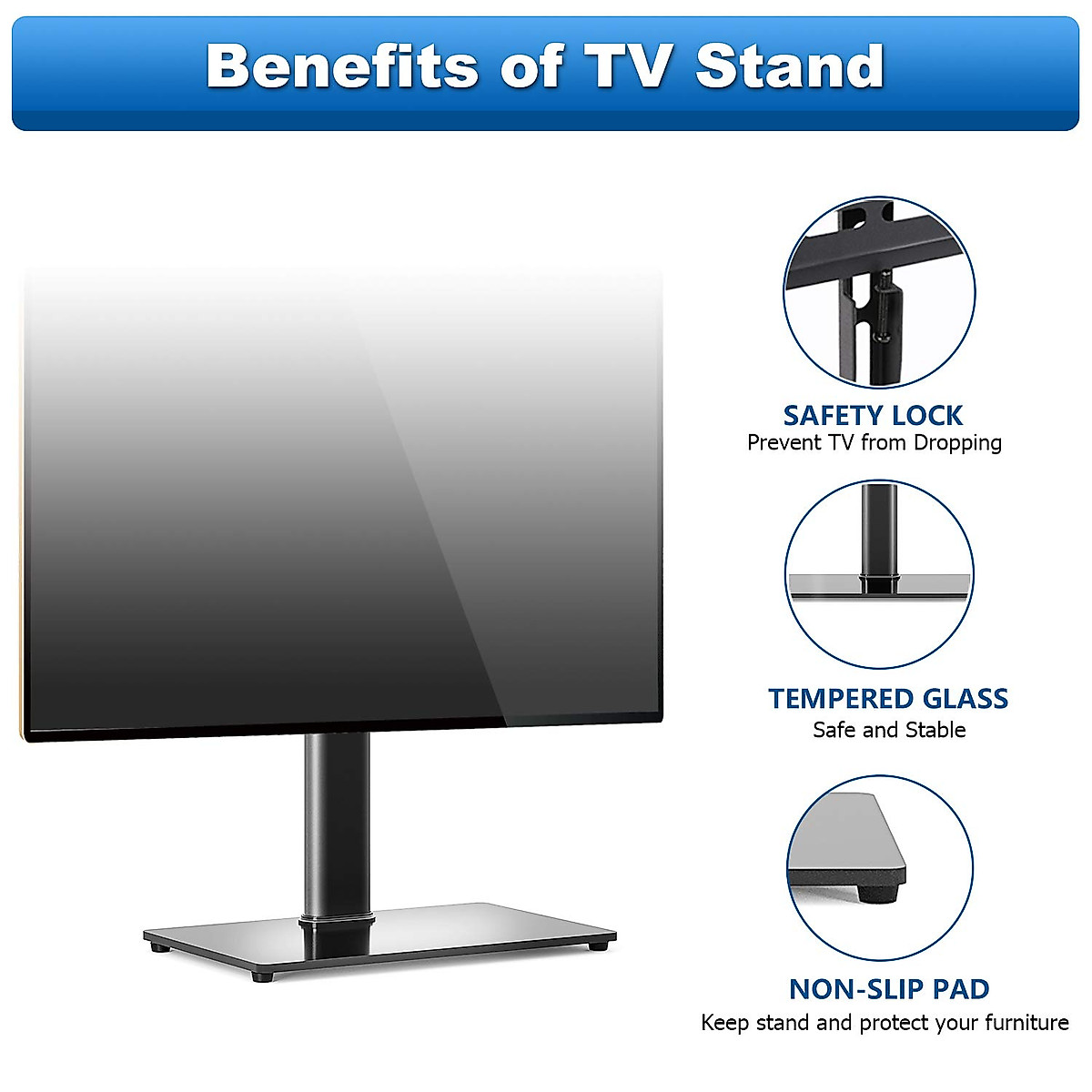 Universal Swivel TV Stand/Base Table Top TV Stand for 27 to 55 inch LCD LED TVs -Height Adjustable TV Base Stand TV Mount Stand with Tempered Glass Base & Wire Management,VESA 400x400mm