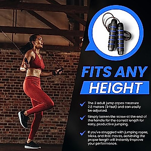 Jump Rope Fitness 3-Set for 2 Adults & Child - Lightweight, Adjustable Length, Durable Pro Quality. Ideal for Fitness, Cardio, Conditioning, Weight Loss for Men & Women + Free Child Rope