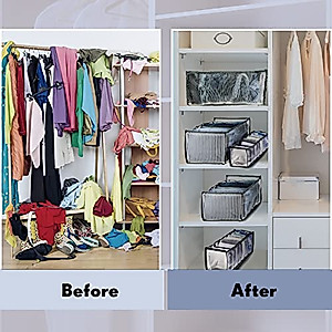 6 Pcs Drawer Organizers for Clothing Wardrobe Clothes Organizer Portable Clothing Storage Organizer Visible Grid Clothing Compartment Storage Box for Clothes, Jeans, Skirts, Trousers (7 Grids, Gray)