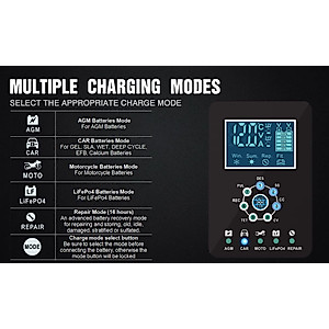 Foxsur 10-Amp 7-Stage Car Battery Charger for Wet/GEL/SLA/LiFePO4/Lead-Acid/AGM Batteries, 12V/ 24V Smart Battery Charger/Maintainer, for ATVs/Golf Cart/Motorcycle/Automobile/Marine etc Quick Charger