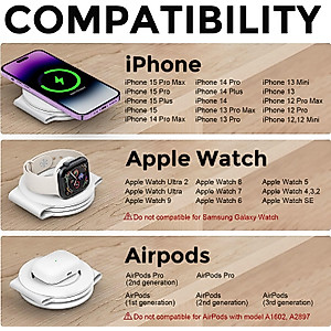 Hicober 3 in 1 Wireless Charging Station for iPhone 15, Magnetic Foldable Travel Charger Station Stand 18W for iPhone 15 14 13 12 Pro/Max/Plus/Apple Watch All Series & Airpods