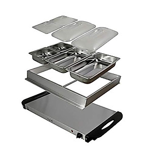 MegaChef 4 Section Buffet Warmer Server - Professional Hot Plate Food Warmer Station, Easy Clean Stainless Steel, Portable & Great for Parties Holiday & Events