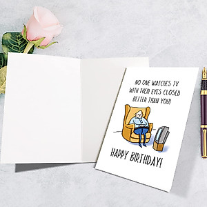 Supoeguk Funny Birthday Card for Men, Hilarious Birthday Card for Dad, Husband, Grandpa, Watches TV with Eyes Closed Card