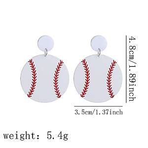 Handmade Lightweight Acrylic Football Baseball Rugby Basketball Dangle Drop Earrings for Women Jewelry Gift(Baseball Dangle Drop Earrings)