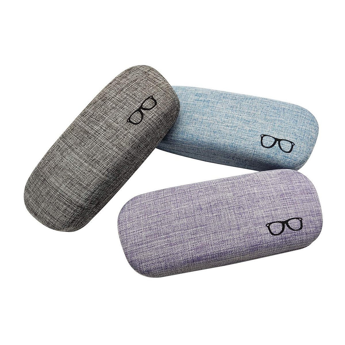 HSYMQ 3Pack Hard Shell Eyeglasses Case Protector Linen Fabrics Large Glasses Case Concise
