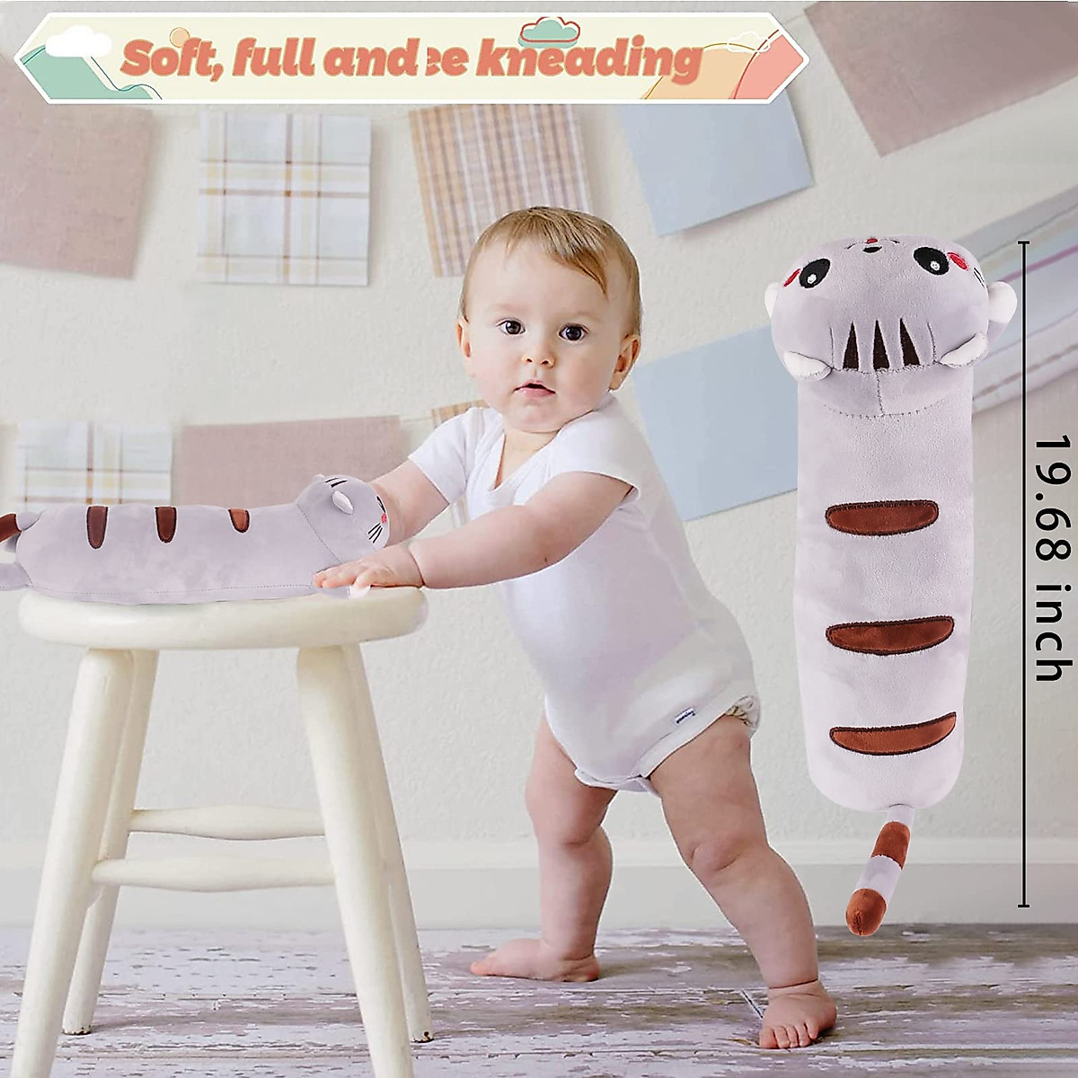 Muiguiti Cat Stuffed Animals Cute Plush Kawaii Stuff Plushie Body Pillow Room Decor for Teen Girls Boys Birthday Gifts Toy (19.68 inch, Gray)