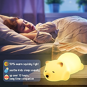 TWINKOPAT Sleeping Bear Night Light, Soft Animal Silicone Night Light for Kids Room Bedroom, Portable USB Rechargeable Squishy Lamp, Kawaii Room Decor, Cute Gifts for Infant Baby Toddler Children