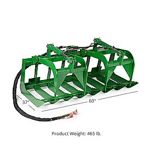 Titan Attachments 60in Economy Grapple Bucket Attachment Fits John Deere Tractors, 3/8in Thick Steel Frame, Hook and Pin Mounting System