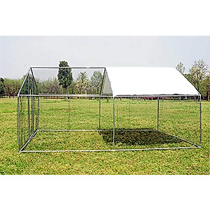 Large Metal Chicken Coop for 25 Chickens Walk in Poultry Cage Heavy Duty Spire Shaped Chicken Run House Outdoor Chicken Pen Wire Fence Enclosure for Yard with Waterproof & Anti-UV Cover 13x10x6.6Ft