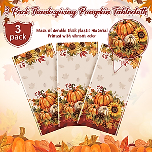 YIDAKO 3 Pack 108x54 inch Fall Tablecloths, Sunflower Pumpkin Tablecloth,Plastic Disposable Rectangle Table Cover for Autumn Harvest Thanksgiving Halloween Party Decorations