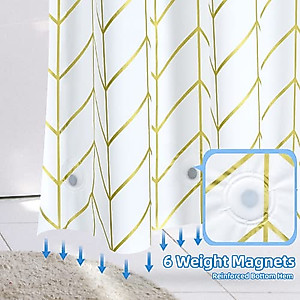 aceyoon Shower Curtain 71" x 78" Waterproof Fabric Liner, Gold Striped Shower Curtain for Bathroom with 12 Hooks, Machine Washable & Water Resistant Bath Curtain Accessories