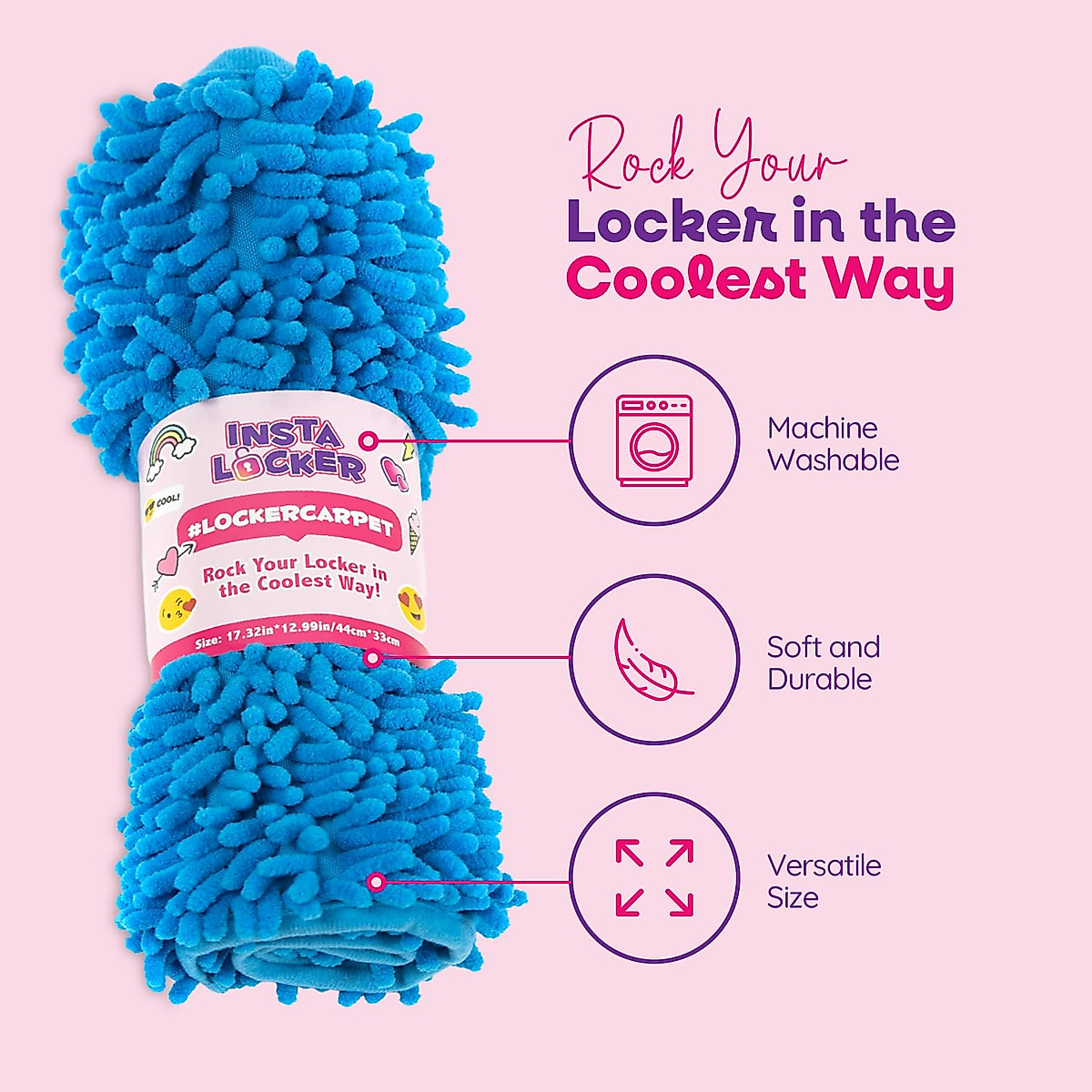 InstaLocker Locker Decorations Carpet - Locker Rugs for Girls - 100% Microfiber, Shaggy Style Locker Rugs - 11.5" x 17.5" Rectangle Locker Rug with Non Skid Backing - Top Locker Décor Accessories