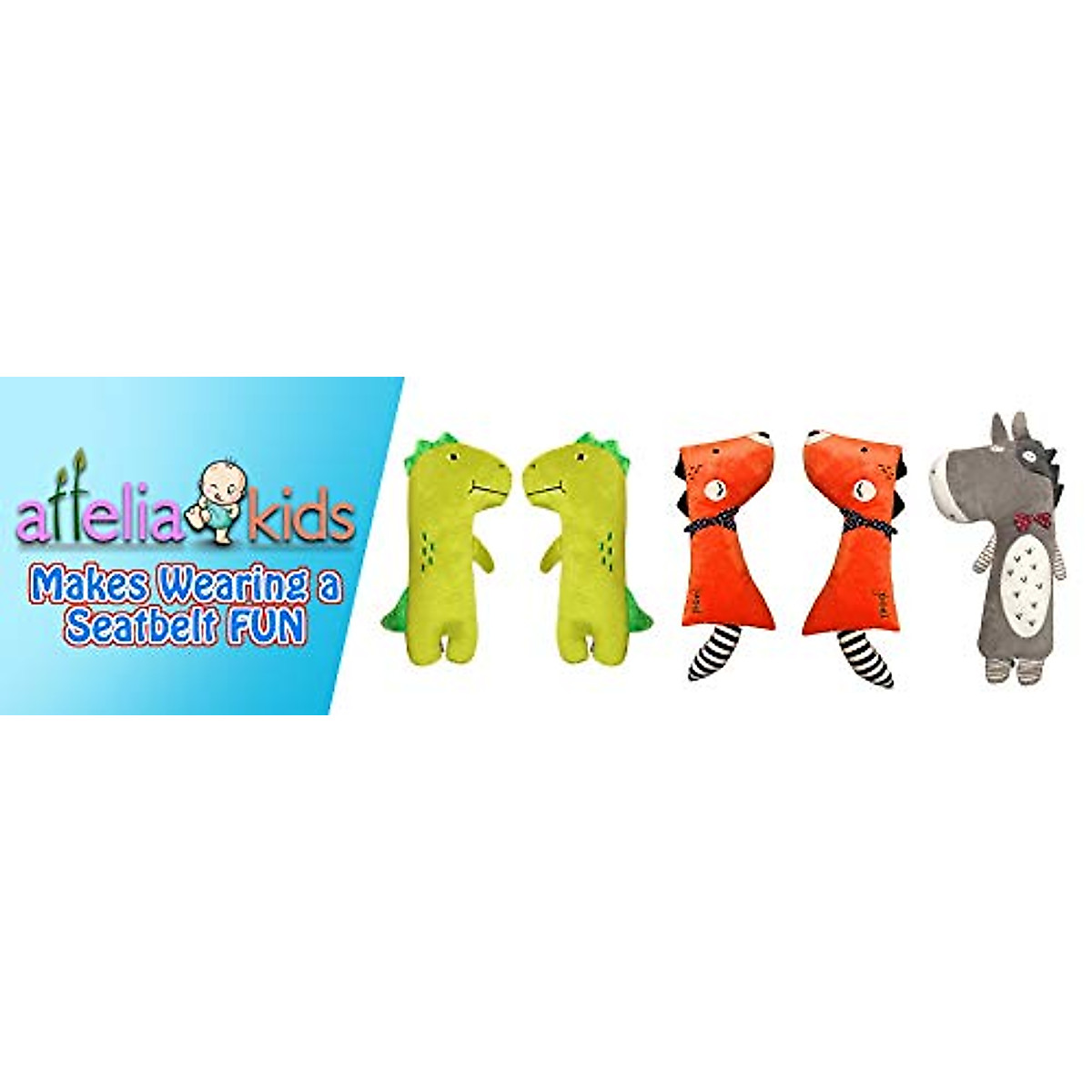 Attelia Kids Car Seat Belt Pillow for Kids, Neck Support Pillow Adjustable Seat Strap Shoulder Pads Road Trip Pillow Seatbelt Buddy (Orange Fox R)