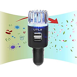 UTILE Car Ionizer Purifier with Dual USB Charger – Ionic Air Freshener for Odor Removal | 2.1A/0.8W USB Charging for Phone, Tablet and Other Devices (Copper, Pack of 2)