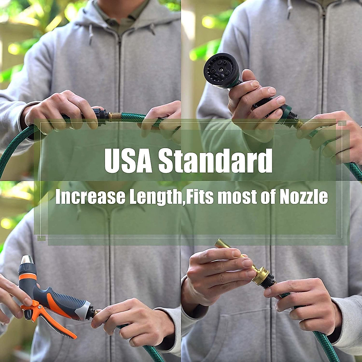 FUNJEE 1/2" Outdoor PVC Garden Hose for Lawns,Flexible and Durable,No Leaking, GHT Fitting for Household (Green, 2FT)