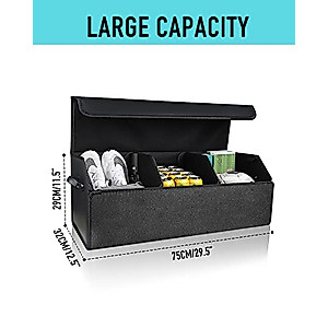 Fyzeoty Car Organizers and Storage - Trunk Organizer for Suv Sedan,Car Trunk Leather Storage Box,Extra Large,Magnetic Lid,Collapsible and Adjustable