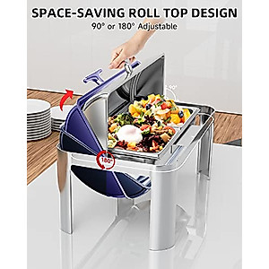 Halamine Roll Top Chafing Dish Buffet Set, 9 Qt Stainless Steel Chafer with 2 Half Size Pans Buffet Servers and Warmers Set Warming Tray for Wedding, Parties, Banquet, Catering Events, Graduation