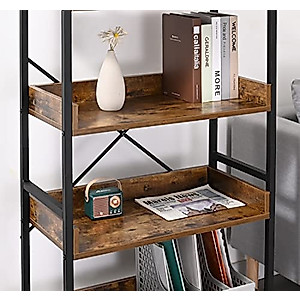 RokiaTek Bookshelf Bookcase 6-Tier Storage Rack with Open Shelves, Vintage Standing Bookshelves Metal Frame Industrial Display Rack for Living Room Bedroom, Rustic Brown and Matte Black