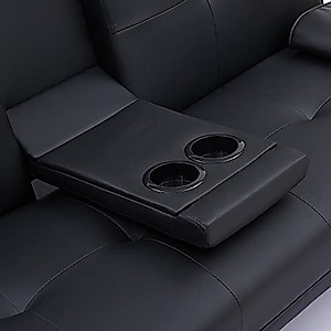 Ucloveria Modern Faux Leather, Multifunctional Sofa Bed, Convertible Folding Recliner Lounge Futon Couch for Living Room with 2 Cup Holders with Armrest（Black）