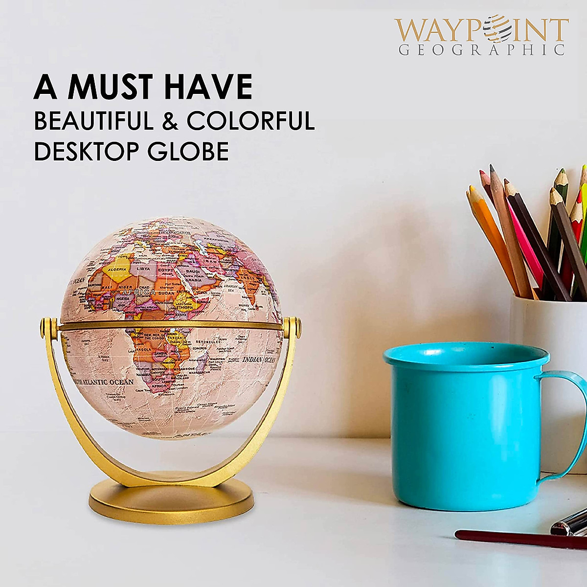 Waypoint Geographic GyroGlobe World Globe, 4", Classic Oceans