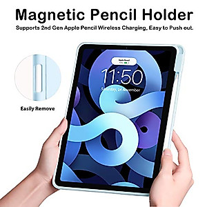 SIWENGDE for iPad Air 5th/4th Generation 2022/2020 10.9 Inch Case with Pencil Holder [Support iPad 2nd Pencil Charging and Touch ID], Trifold Stand Smart Cover with Soft TPU Back(Light Blue)