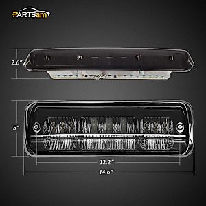 Partsam Replacement for F150 F-150 2004 2005 2006 2007 2008 High Mount Stop Light 3rd Third Brake Light Smoked LED Rear Cab Roof Center Mount Brake Tail Cargo Light Lamp Chrome Housing w/3 Plugs
