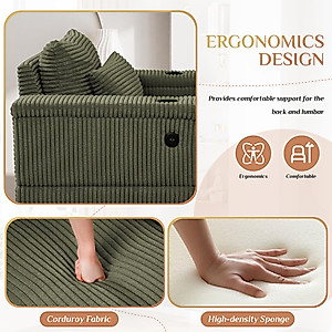 ONEMMLION Oversized Chaise Longue Chair Indoor with Ottoman, 42" W Corduroy Upholstered Modern Deep Seat Sofa Couch with USB Charging Ports&Cup Holder, Comfy Reclining Chair for Living Room, Green