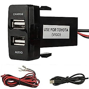 Dual Port USB Car Charger with Audio Socket USB Charging for Digital Cameras/Mobile Devices for Toyota