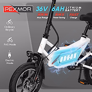 PEXMOR Electric Bike for Adults, 350W Motor (Peak 500W) Folding Ebike | Full Suspension | 36V 6AH Battery, 14" Foldable Commuter City Electric Bicycle for Adults/Teens, Complies to UL2849