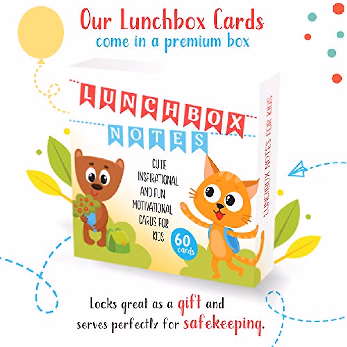 Party Profi Lunch Box Notes for Kids - 60 Cute Inspirational and Motivational Thinking of You Cards for Boys & Girls Lunchbox