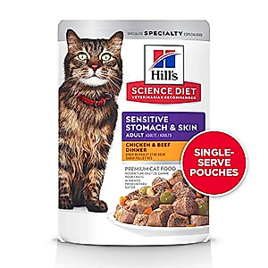 Hill's Science Diet Adult Sensitive Stomach & Skin Wet Cat Food Pouches, Chicken & Beef, 2.8 oz (Pack of 24)
