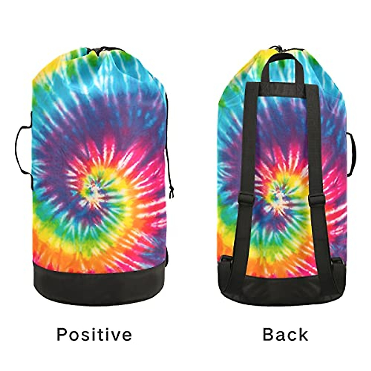 Tie Dye Rainbow Laundry Bag Travel Laundry Backpack with Adjustable Strap Washable Heavy Duty Large Clothes Shoulder Bag for College Dorm