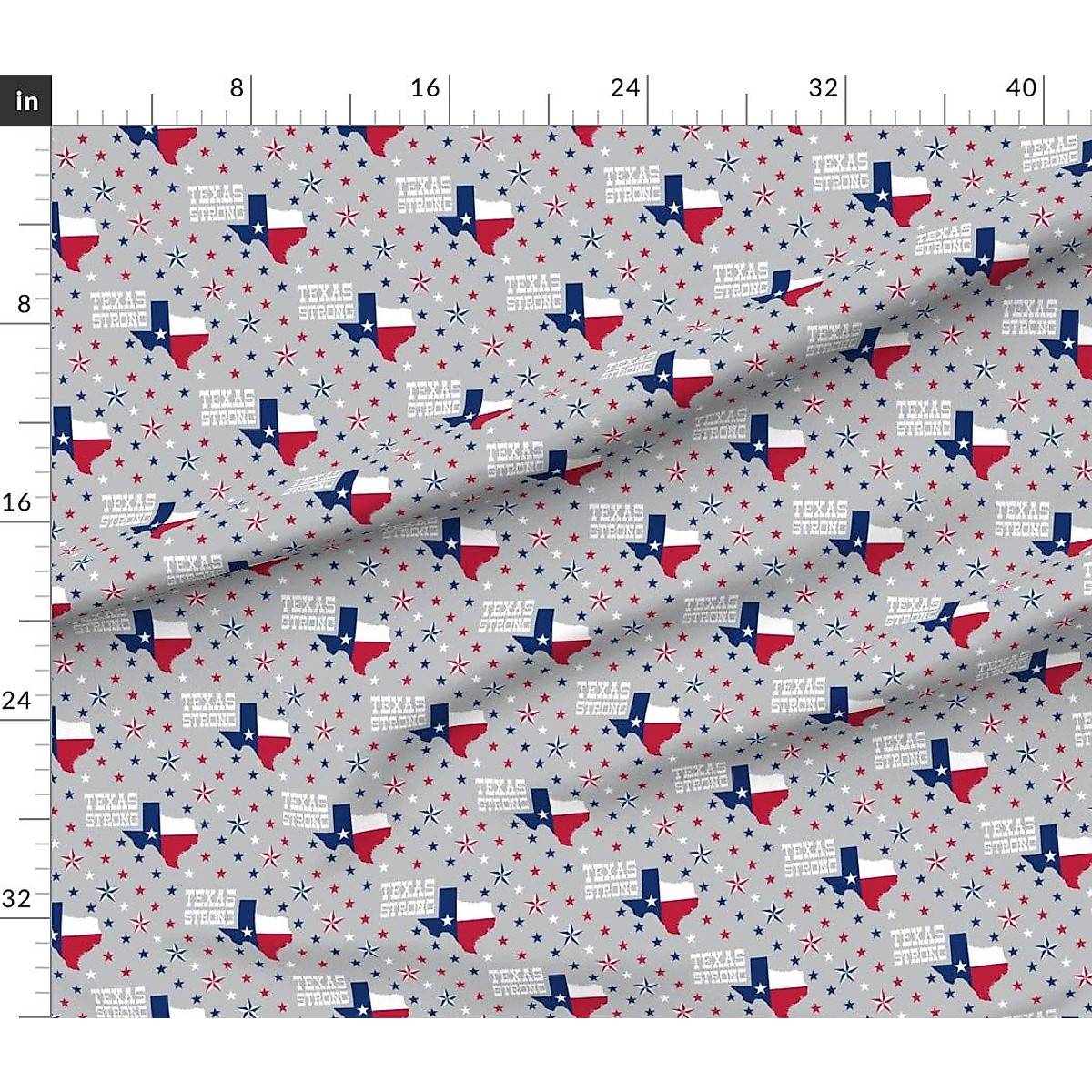 Spoonflower Fabric - Texas Strong White Blue Star Red Cowboy Patriotic Gray State Pride Printed on Petal Signature Cotton Fabric Fat Quarter - Sewing Quilting Apparel Crafts Decor