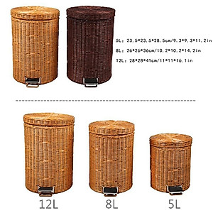 Wicker Trash Can with Lid Bathroom, Removable Liner Bucket Wastebasket, Slow Down Silent Pedal Garbage Bin with Lid, Round Rattan Garbage Can Trash Bin for Bathroom Living Room Kitchen ( Color : Yello