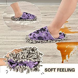 Kigai Microfiber Cleaning Slippers Spooky Halloween Pattern Purple Washable Mop Shoes Slipper for Men/Women House Floor Dust Cleaner, Size M