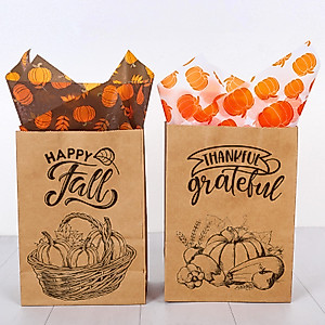 Whaline 160 Sheets Fall Tissue Paper Folded Flat Pumpkin Wrapping Paper Thanksgiving Gift Wrapping Tissue Paper Rustic Art Paper Crafts for Home DIY Gift Bags Party Favor Autumn Decor, 14 x 20inch